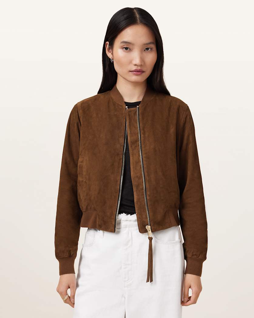 Orten Suede Bomber Jacket COGNAC BROWN | ALLSAINTS